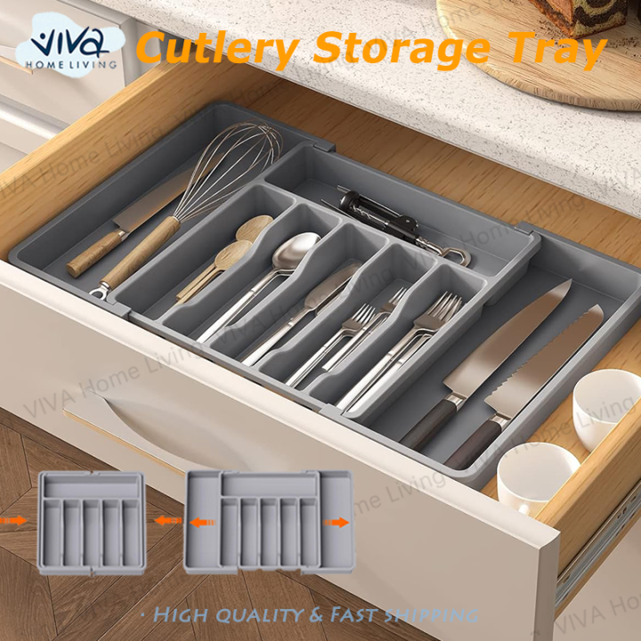 Expandable Kitchen Cutlery Organizer Tray - Adjustable, Space-Saving ...