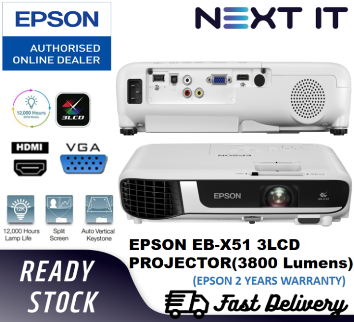 [READY STOCK] EPSON EB-X51 XGA 3LCD PROJECTOR ( 3800 LUMENS) | Lazada
