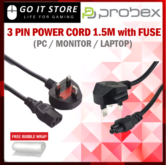 Probex Power Cable PC Desktop Monitor Computer Laptop AC Power Cord ...