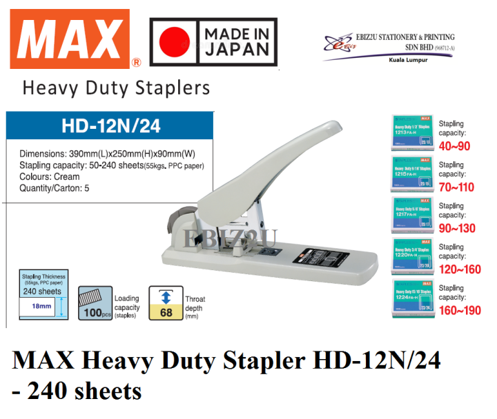 MAX Heavy Duty Stapler HD-12N/24 - 240 sheets (stapler paper,Heavy Duty ...