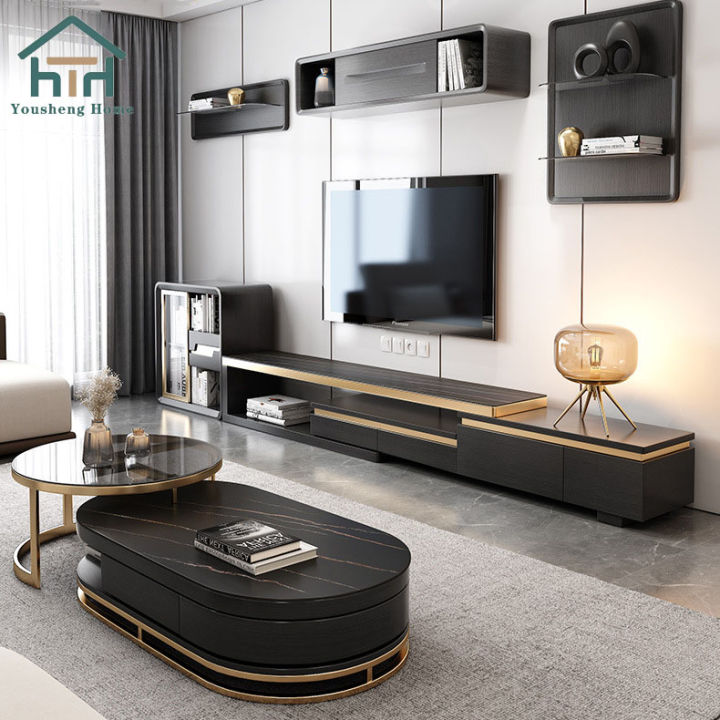 Italian Minimalist Stone Plate Retractable TV Cabinet and Tea Table ...