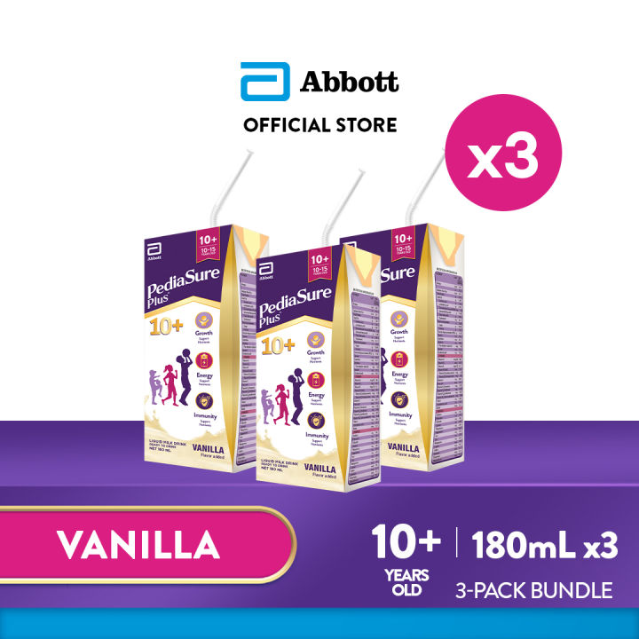 Pediasure Plus 10+ Vanilla 180ml Bundle of 3 for Adolescents 10-15 Years Old Ready to Drink Milk ...