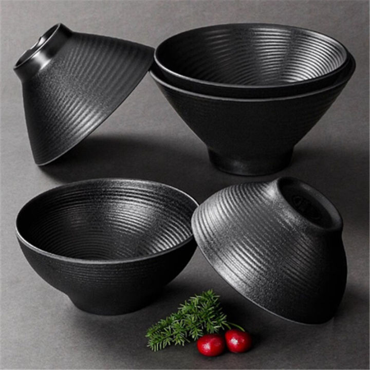 Japanese Thick Melamine Ramen Bowls Black Instant Noodles Salad Rice ...