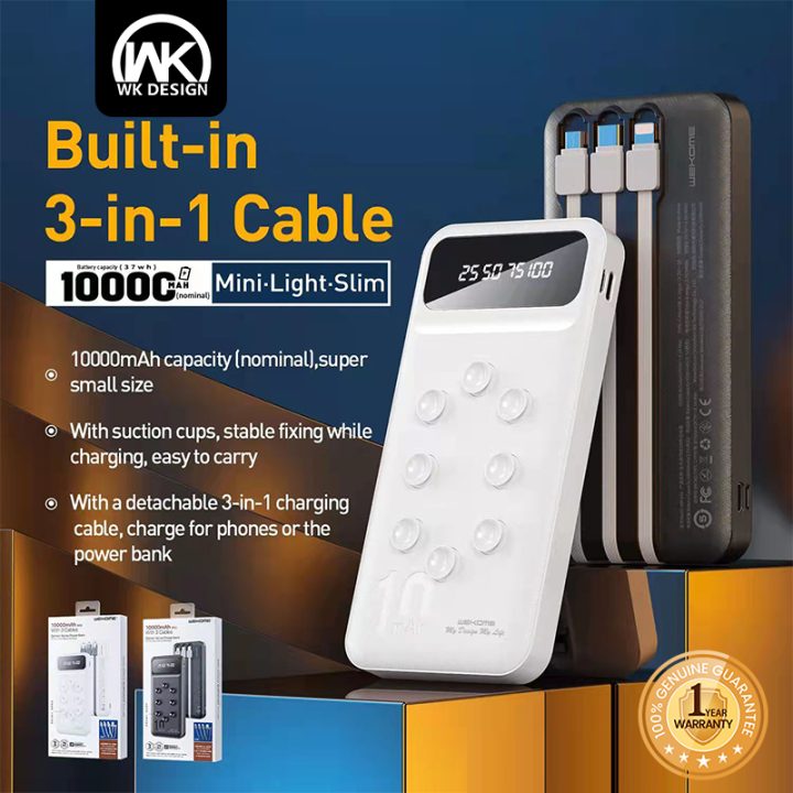 WK Design P.233 Mini Slim Powerbank 10000mAh Suction Cups Stable Fixing ...