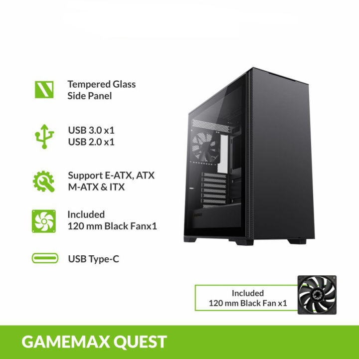 GameMax Casing PC Quest Mid Tower E-ATX Gaming Case | Lazada Indonesia
