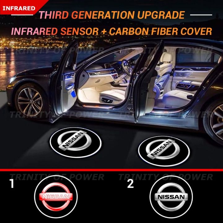 【NISSAN】2PCS Light Sensor Wireless Carbon Welcome Light Car Door Almera ...