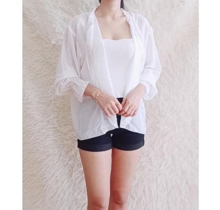 Cuci Gudang F76 - Outer/ Cardigan Polos Putih Transparan Import ...