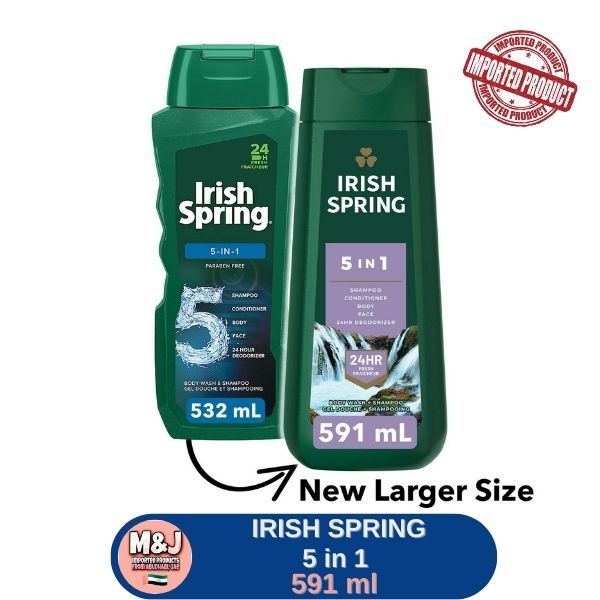 IRISH SPRING, 5in1, Shampoo, Conditioner, Bodywash, Facewash, 24 hour ...