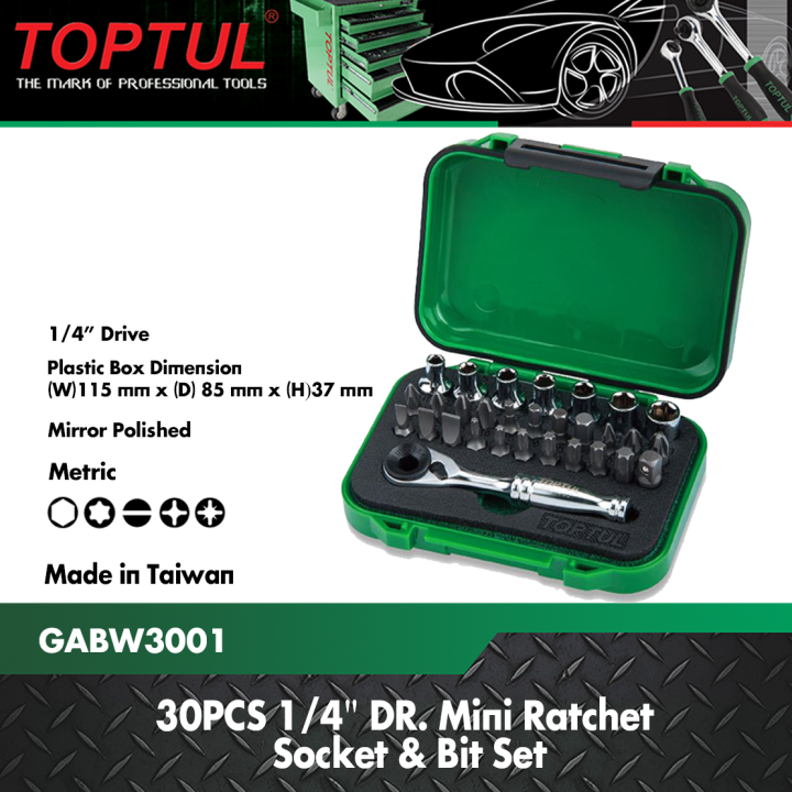 Toptul 30-pieces Mini Ratchet Socket & Bit Set 1/4" Drive (GABW3001 ...