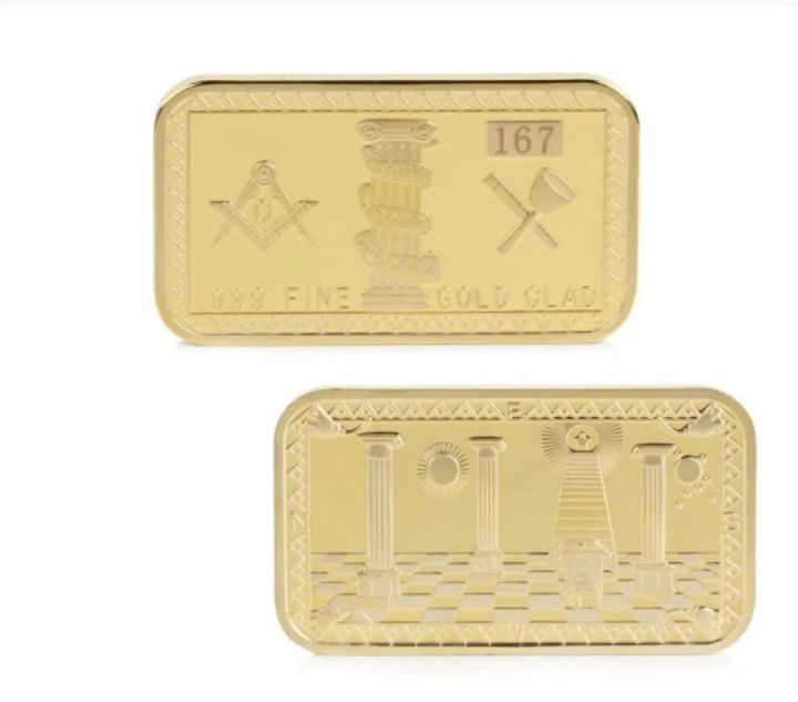 Freemasons Gold Plated 1 Oz Bar Masonic Symbols Magnificent Mental ...