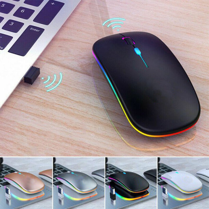 Dual Mode Bluetooth Wireless Mouse Rechargeable Noiseless Click LED ...