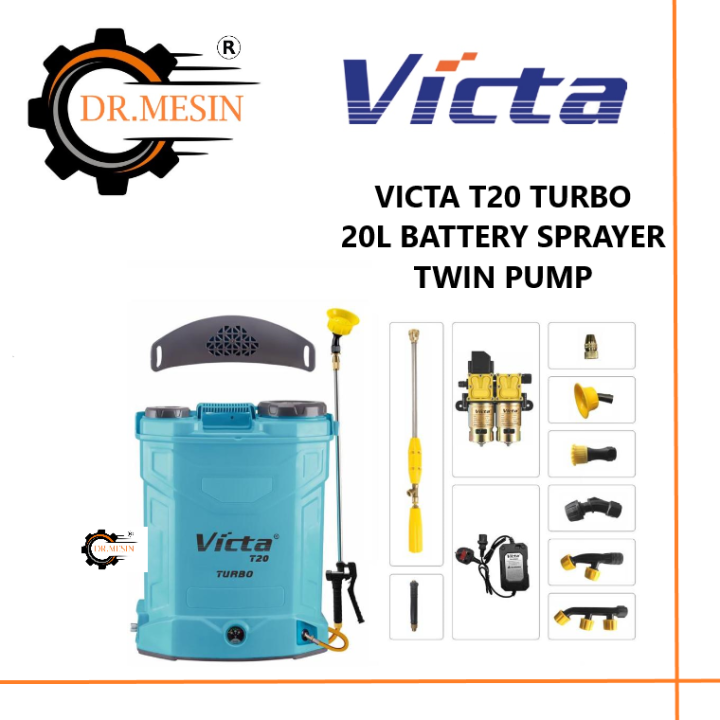 [READY STOCK] Victa T20 Turbo Rechargeable Cordless Double Battery Knapsack Sprayer Twin Pump ...