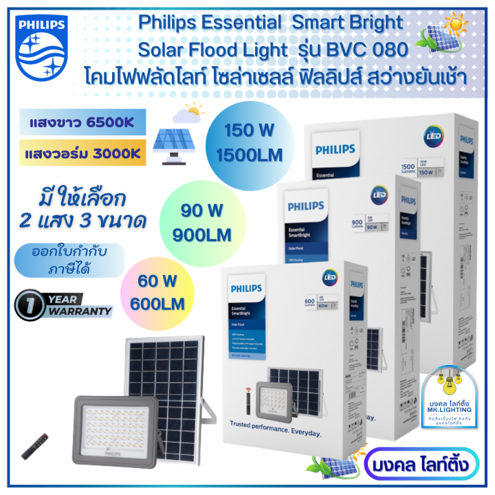 Philips โคมไฟฟลัดไลท์ โซล่าเซลล์ ฟิลลิปส์ Essential SmartBright Solar Flood Light รุ่น BVC080 G2 ...
