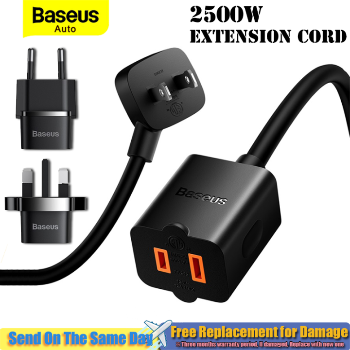 Baseus Extension Cord Plug-In Board การตรวจสอบพัดลมสายไฟต่อ US UK EU ...