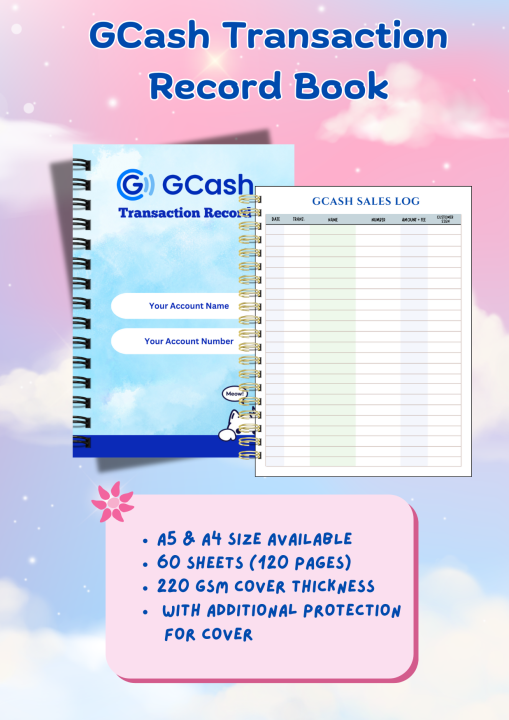 Gcash Cash In Cash Out Record Notebook A4 & A5 size w/ free Laminated ...