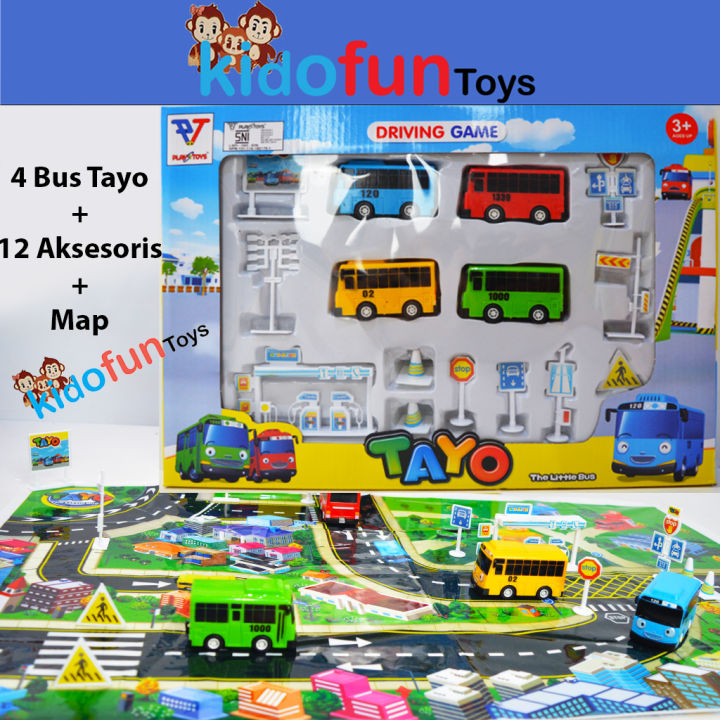 Mainan Anak Tayo Bus isi 4pcs + Aksesoris Rambu Lalu Lintas & Map ...