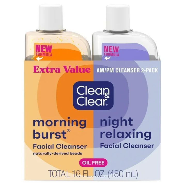 Clean & Clear Day & Night Cleanser 2 Pack, Morning Burst + Night ...