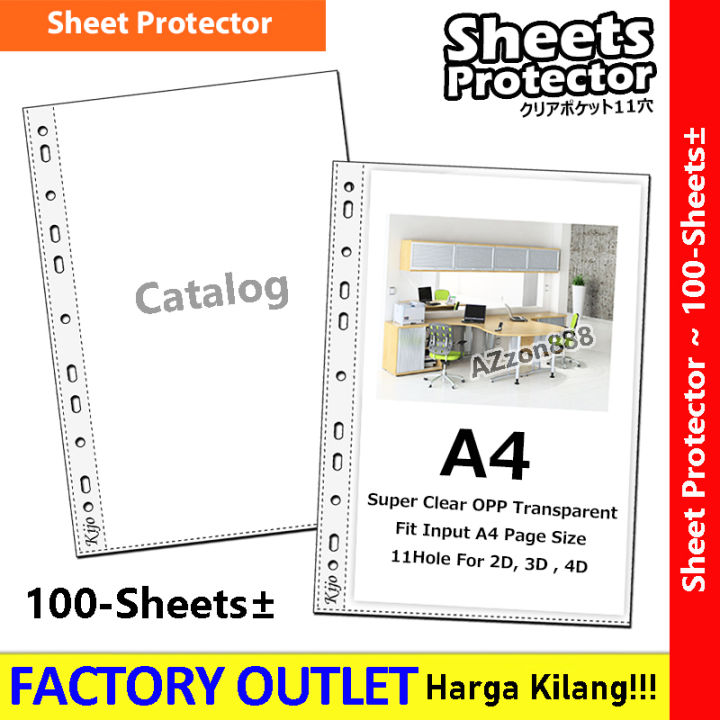 Sheet Protector A4 Size 11-Hole Transparent Super Clear OPP File Refill ...