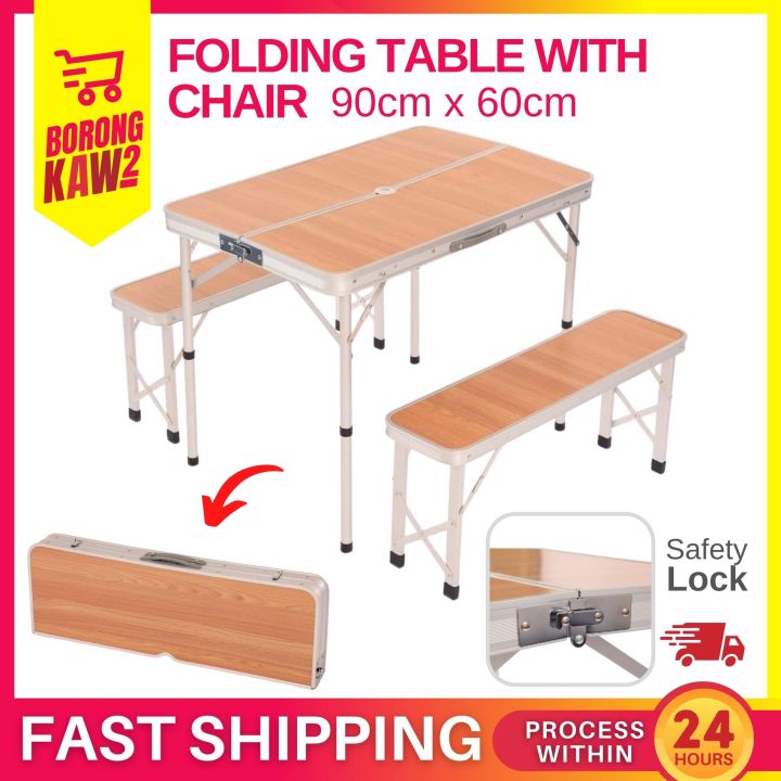 3pcs 90 x 60cm Aluminium Folding Table C/W Chair Outdoor Camping ...