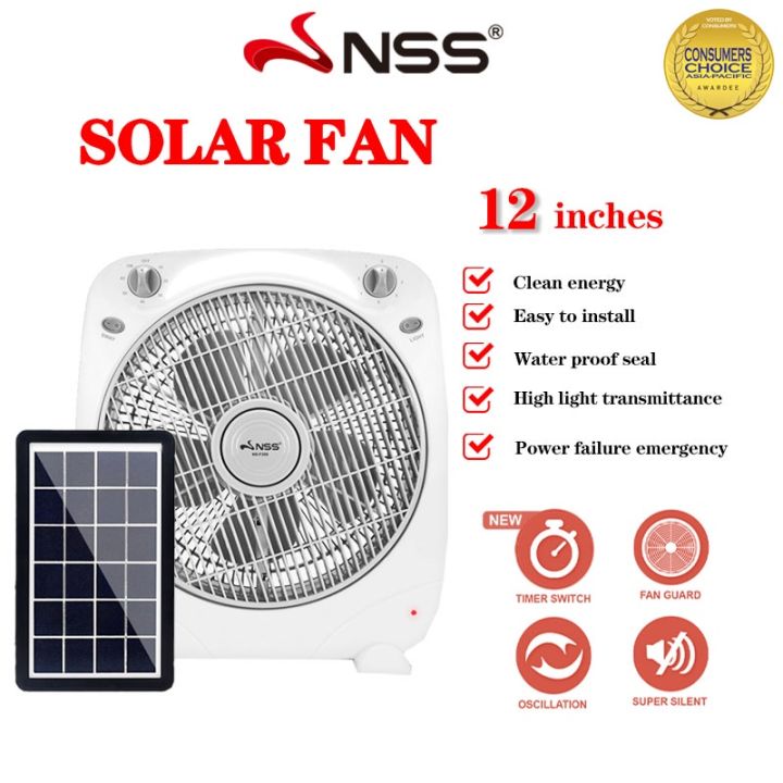 NSS Solar Fan 12 INCH Solar Electric Fan with Emergency Light ...