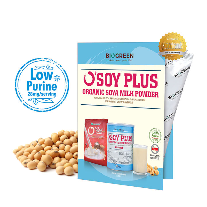 Biogreen O'Soy Plus Organic No Added Sugar Soya Milk Trial Sachet (HALAL) 30g | Lazada