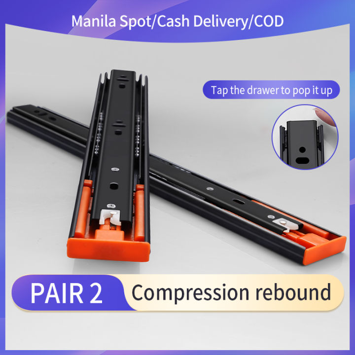 1 pair）Rebound three section rail press type self popping drawer rail ...