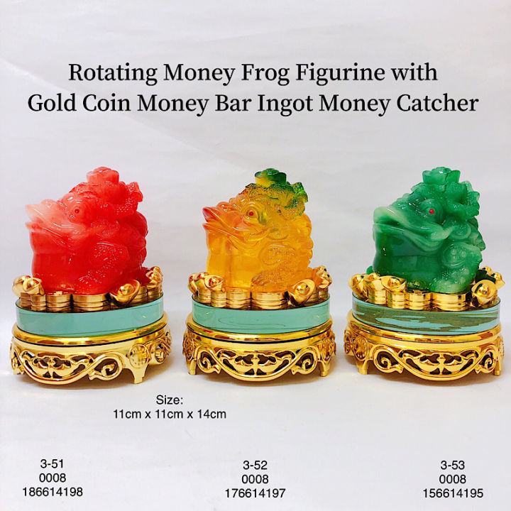 Feng Shui Rotating Money Frog Figurine with Gold Coin Money Bar Ingot ...