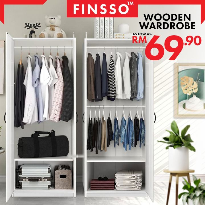 FINSSO :Multifunctional 2 Door Wardrobe Cupboard Storage Cabinet Almari Baju Almari (Build ...