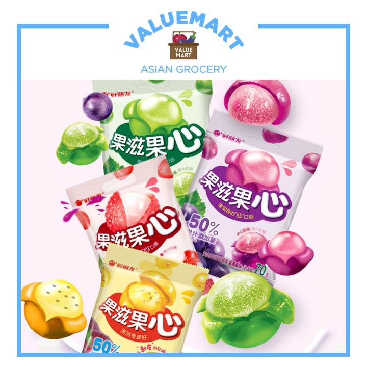 Orion Jelly-Filled QQ Chewy Gummy Fruit Juice Candies (Lychee, Grape ...