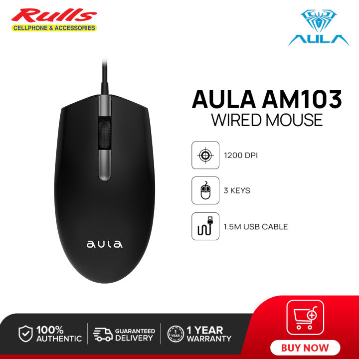 AULA AM103 Wired Mouse | Ergonomic Design | 1200 dpi | 3 Keys | 1.5M ...