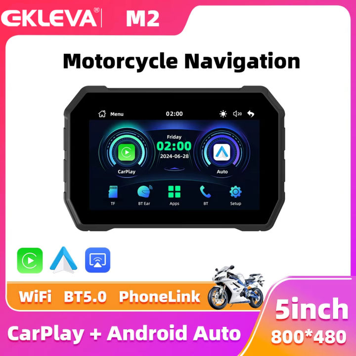 EKLEVA 5 inch Motorcycle Wireless CarPlay Moto Android Auto Navigation ...