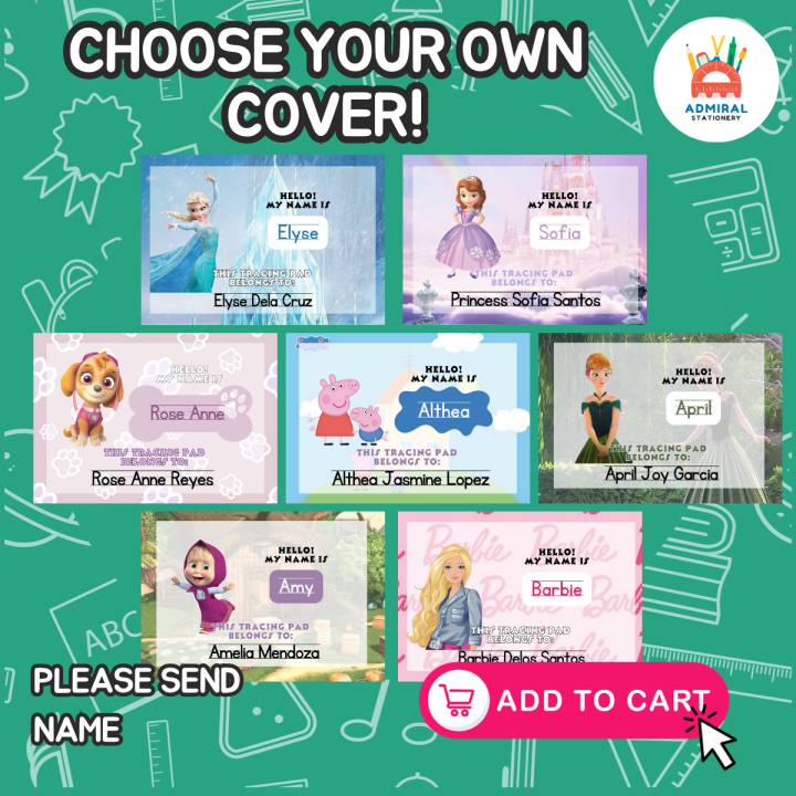 Personalized Kids Name Tracing Pad with Cartoon Characters A5 40 Pages ...