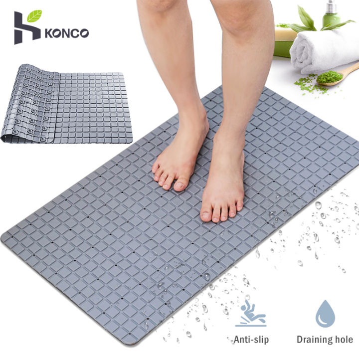 Konco Non-slip PVC Bathroom Mat For Toilet Gray White Bath Mats Shower ...
