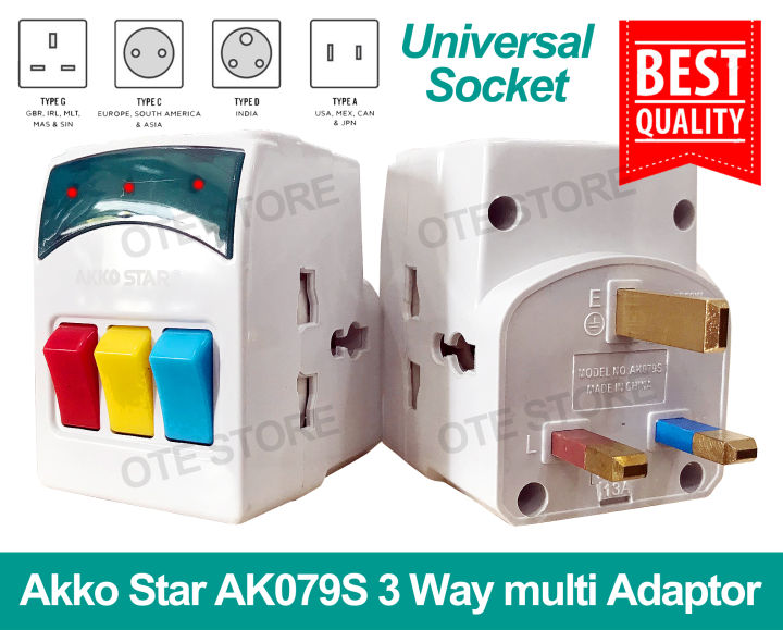 AKKO STAR AK079S 13 Amp 3 Way International Multi Universal Adaptor ...