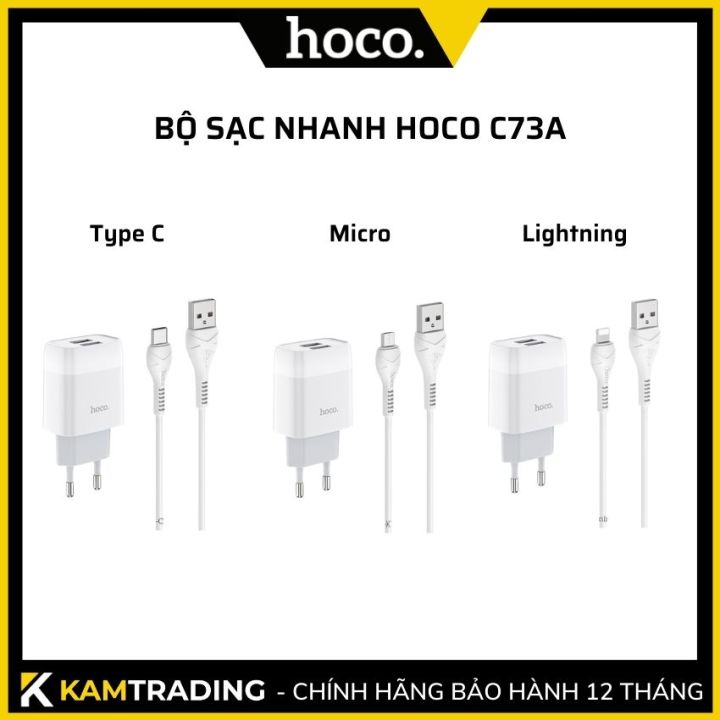 Bộ sạc nhanh Hoco C73A Lightning Type C Micro 2 cổng ra chiều dài 1M sử ...