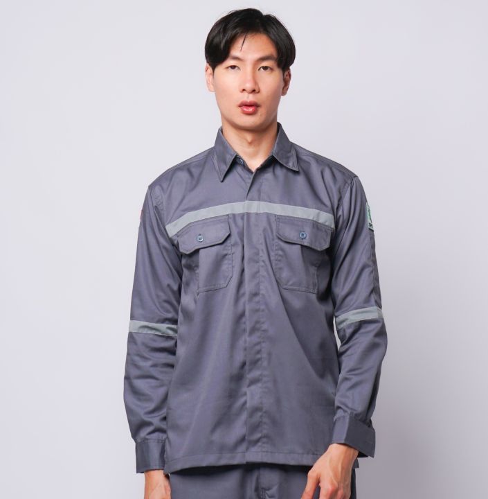Baju Proyek Abu Bengkel Mekanik Kemeja Safety Seragam Kerja Teknik ...
