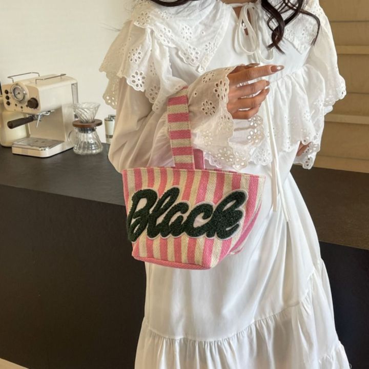 GYYT ชุดเดรสพิมพ์ลาย กระเป๋าผ้าใบพิมพ์ลาย แถบลายทาง กระเป๋าใส่เงิน ...