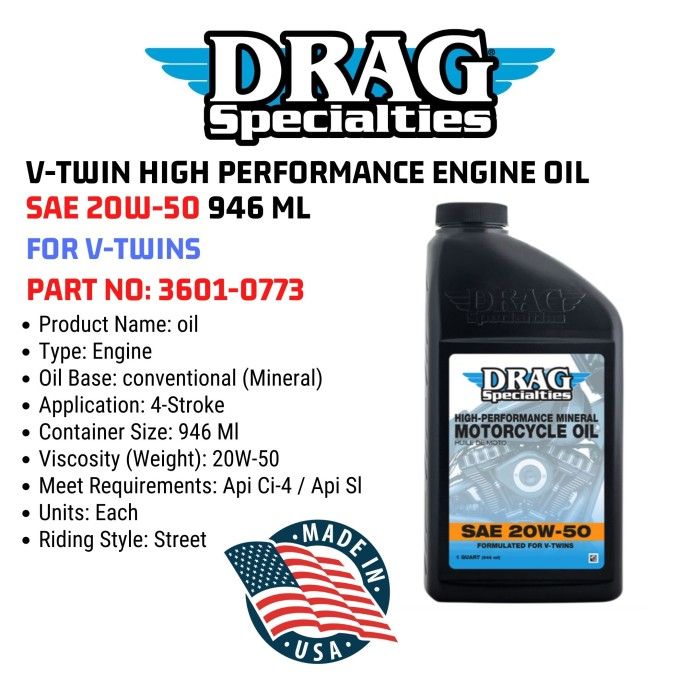 DRAG ENGINE OIL OLI MESIN SAE 20W-50 HARLEY V-TWIN 946 ML 3601-0773 ...