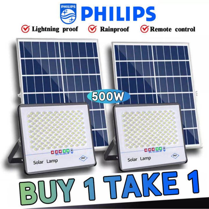 PHILIPS Buy 1 take 1 Solar Light 500W Outdoor LED Solar Flood Lights Original Waterproof Street ...