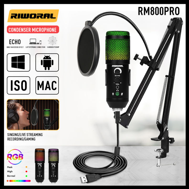 USB Microphone Gaming Microphone with Adjustable Boom Arm RGB Condenser ...