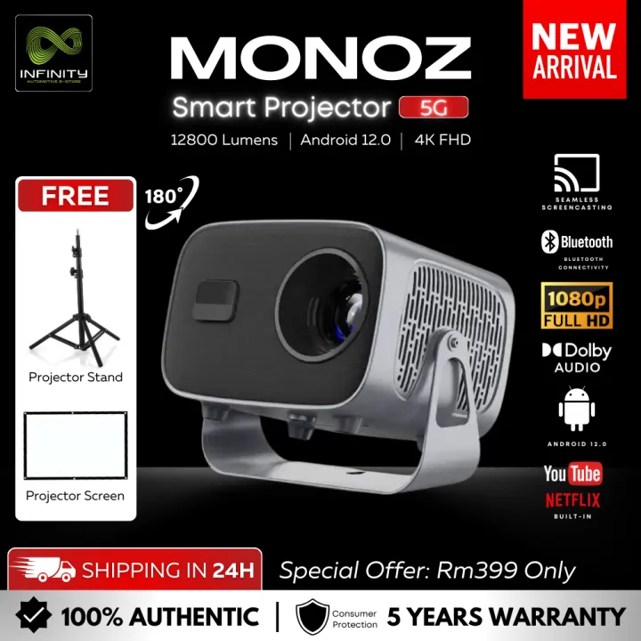 MONOZ A10 5G Projector 4K Ultra HD 12800 Lumens High HD Led Projector ...