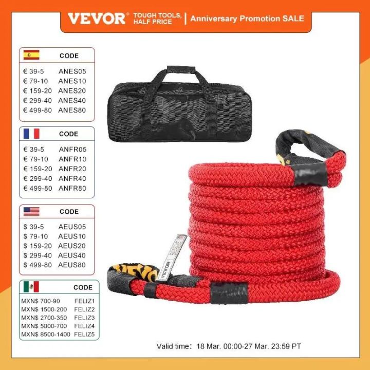 VEVOR Recovery Tow Rope Heavy Duty Nylon Double Braided Kinetic Energy ...