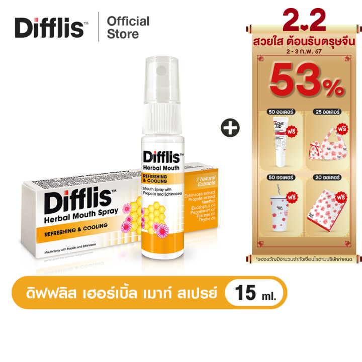 DIFFLIS HERBAL MOUTH SPRAY 15 ML ดิฟฟลิส เฮอร์เบิ้ล เมาท์ สเปรย์ สเปรย์ ...