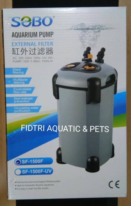 SOBO SF1500F & UV CANISTER EXTERNAL FILTER PUMP 15WATT 1500L/H FOR FISH ...
