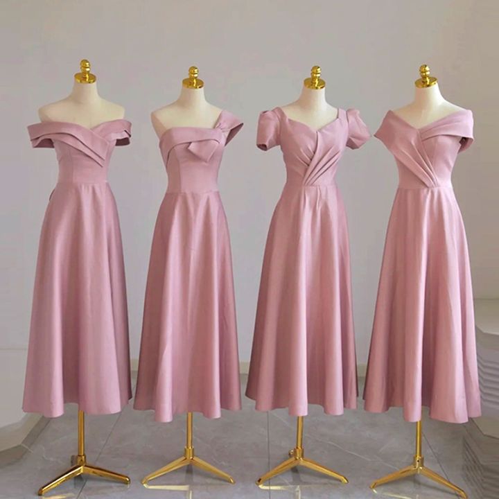 Dusty Rose Bridesmaid Dress Midi Bridesmaid Robe Satin Wedding Guest ...