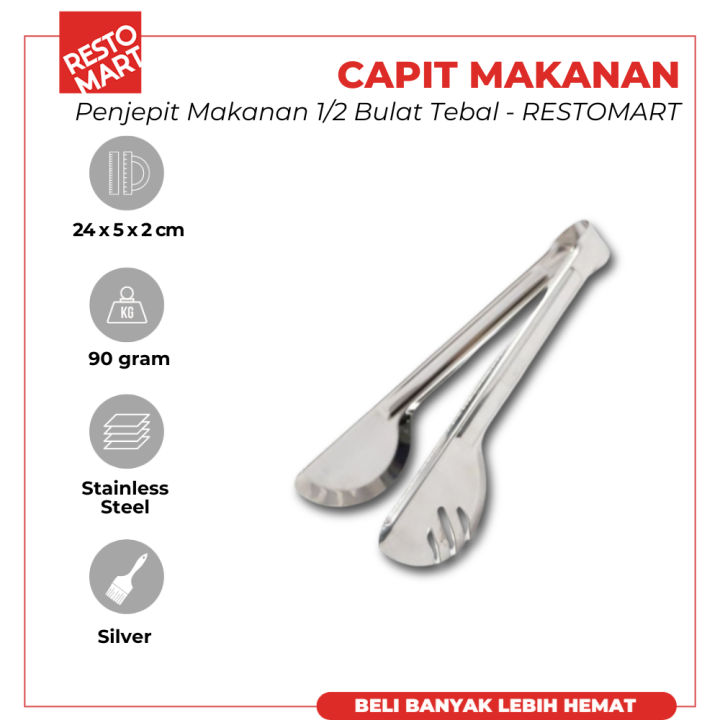 Capit 9" / Tongs 22.5 cm / Penjepit Makanan Stainless 1/2 Bulat ...