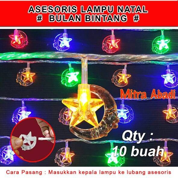 Aksesoris Hiasan Lampu Natal Model Bulan Bintang 1 SETT = 10 pcs ...
