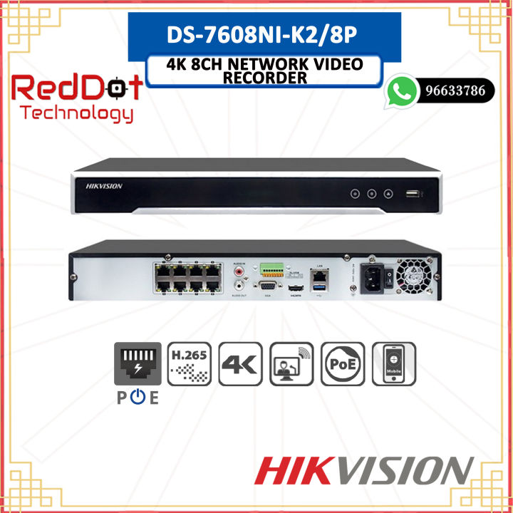 HIKVISION 8CH DS-7608NI-K2/8P 4K POE 8CH NVR Network Video Recorder ...