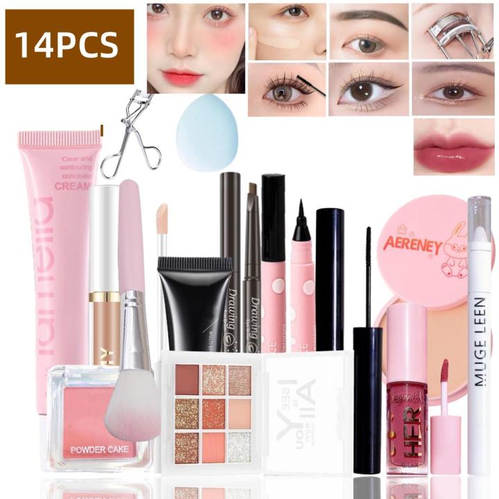 【COD】14pcs All-in-one Set Face Makeup Sets Matte Lip Gloss & Matte ...