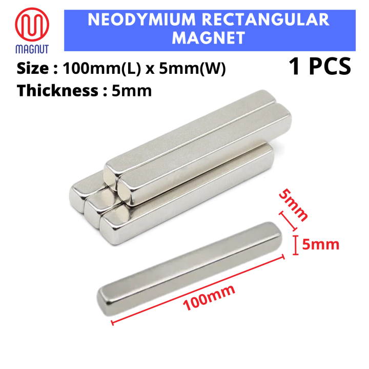 1pcs - 100mm x 5mm x 5mm Rare Earth Neodymium Rectangular Magnet | Lazada